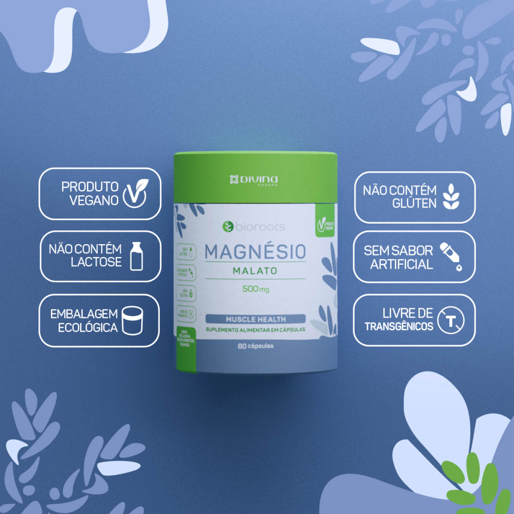 Magnésio Malato vegan 500g com 60 comprimidos - Bioroots
