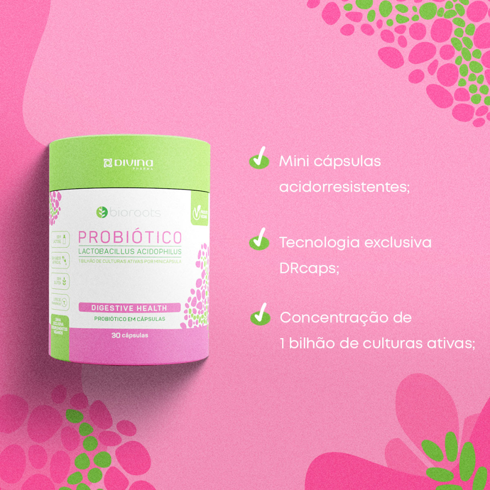 Probiótico Lactobacillus Acidophilus com 60 Unidades - Bioroots
